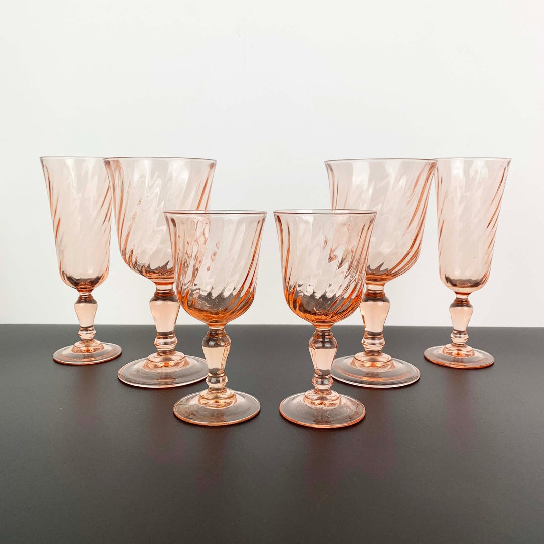 Luminarc Rosaline Pink Swirl Glasses Set of 6 Wine Champagne and ...