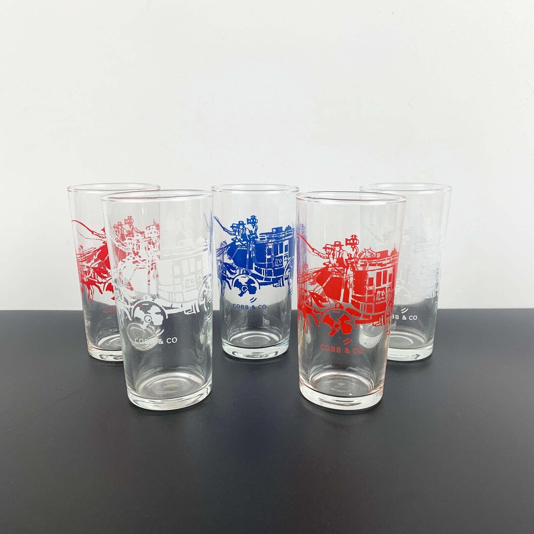 Set of 5 Collectible Cobb & Co Pyro Label Glass Tumblers | Australian ...