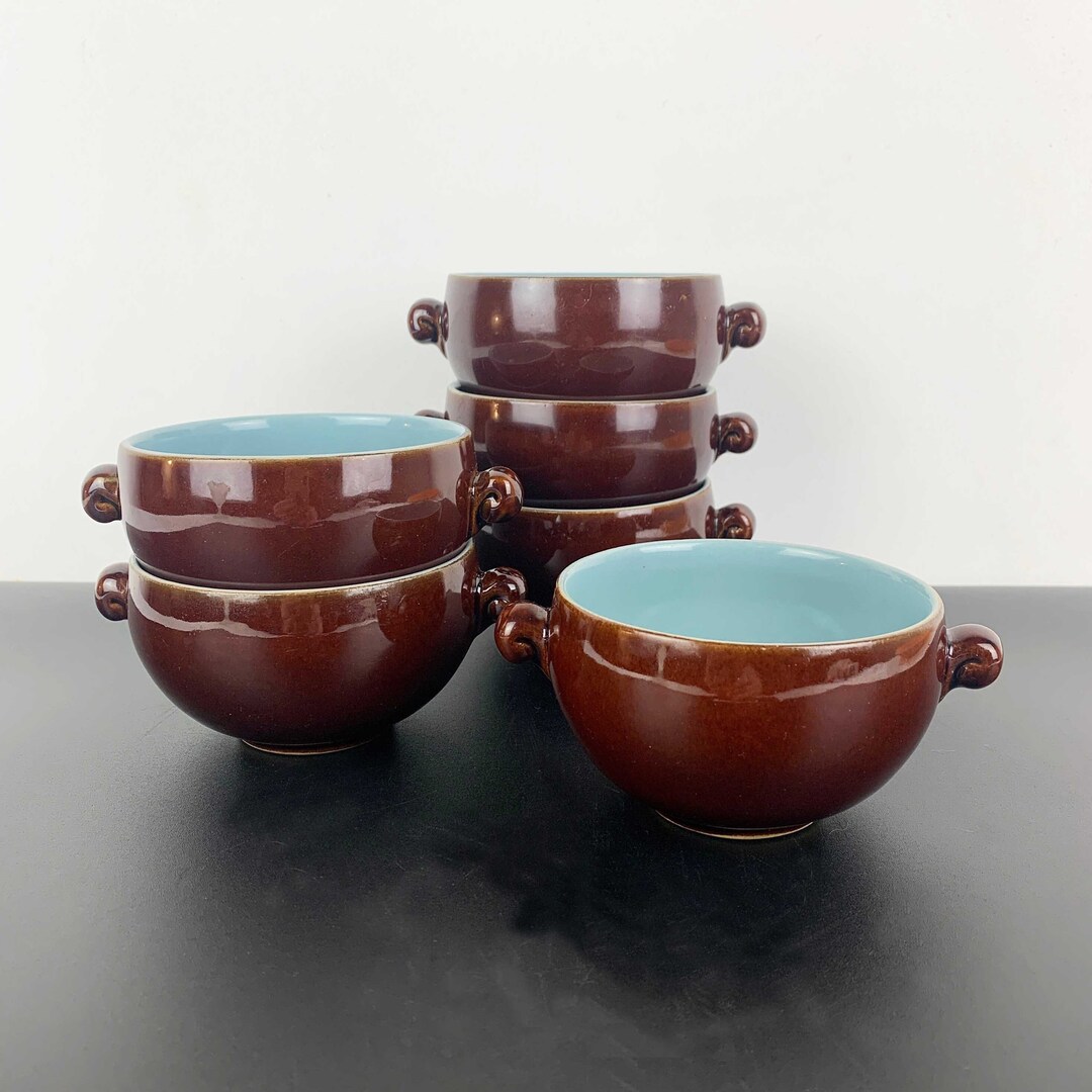 Set of 6 Denby Pottery 'homestead Blue' Soup Bowls or Ramekins With ...