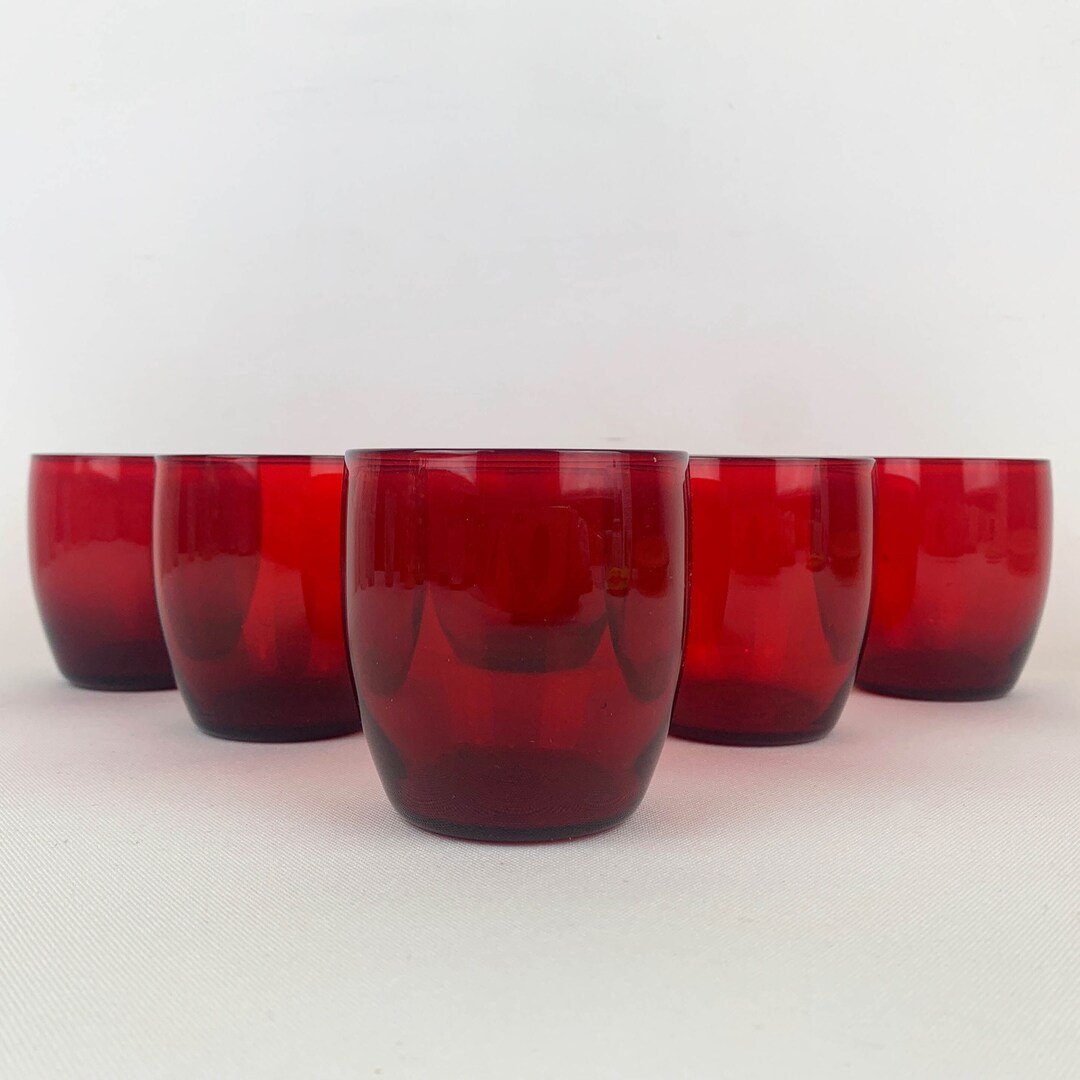 Set of 6 Small Red Cocktail and Aperitif Glass 1960's Red Glassware Set ...