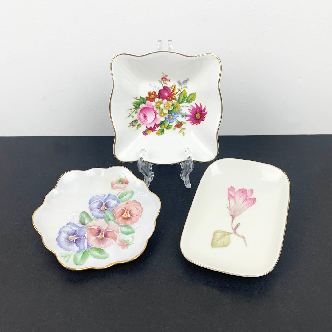 Vintage Floral Trinket Dish Trio: Gold Trimmed Jewellery Plates - Etsy