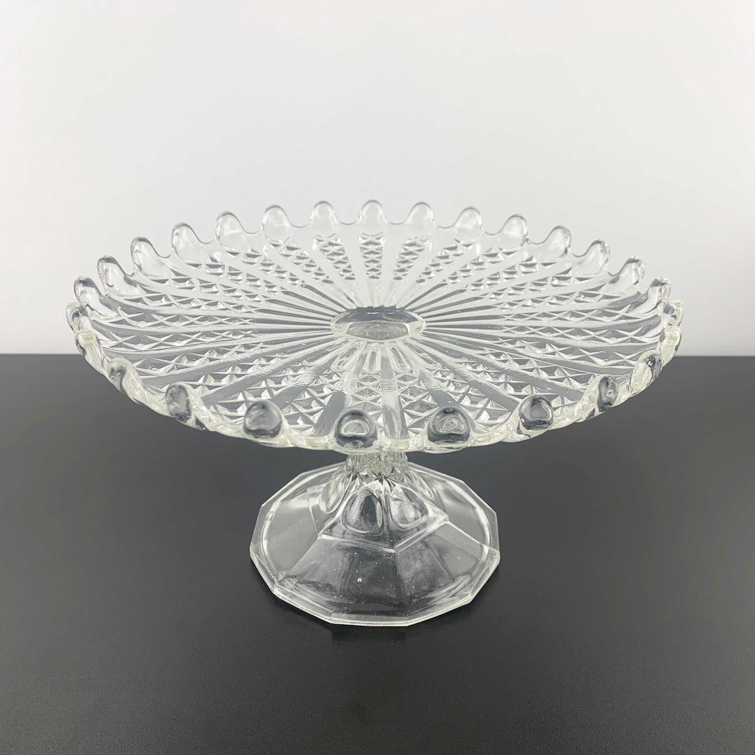 Art Deco Pressed Glass Cake Stand: Samuel Reich & Co Bohemian Pedestal ...