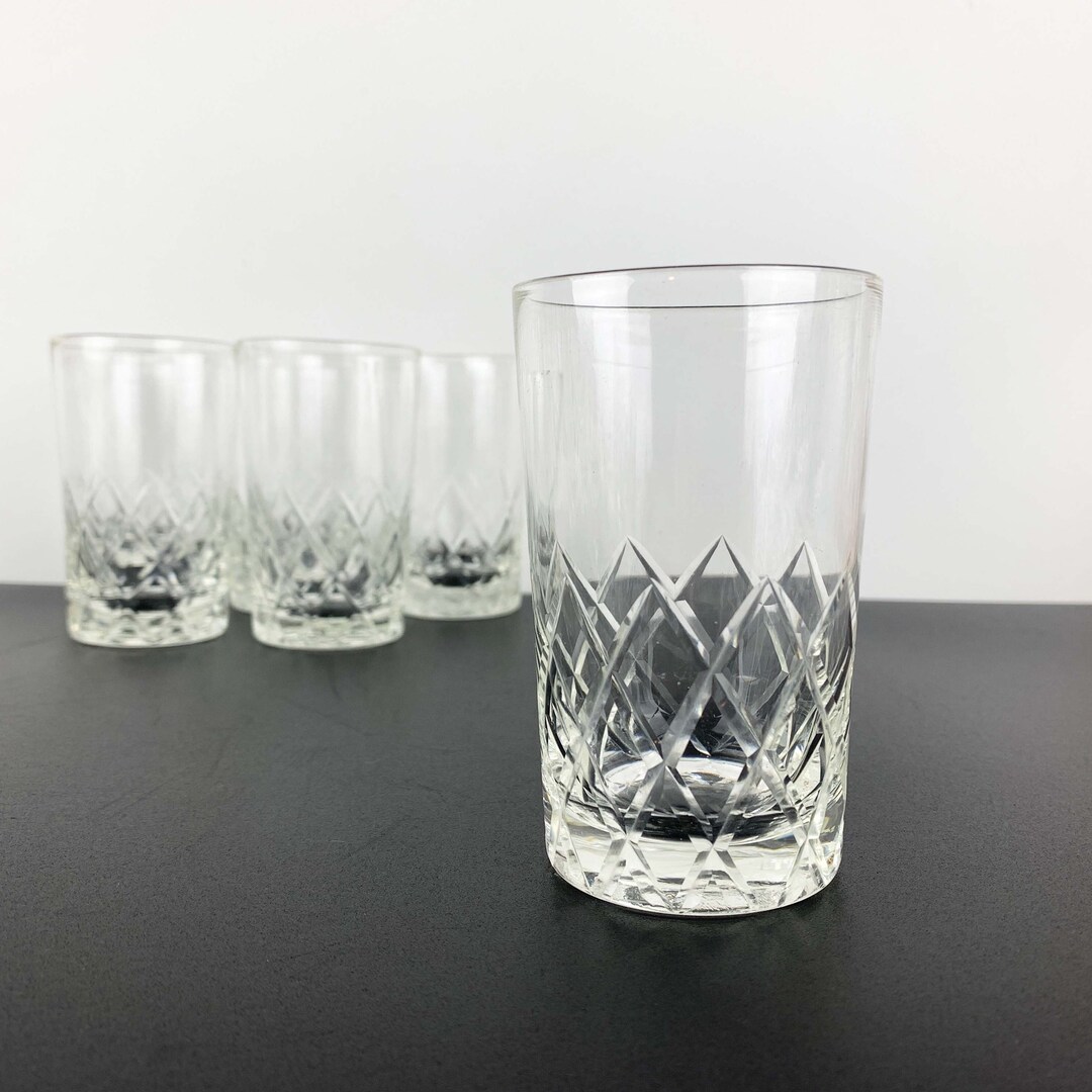 Diamond Cut Crystal Water Glass Set of 6 Crystal Stemless Wine Glass ...
