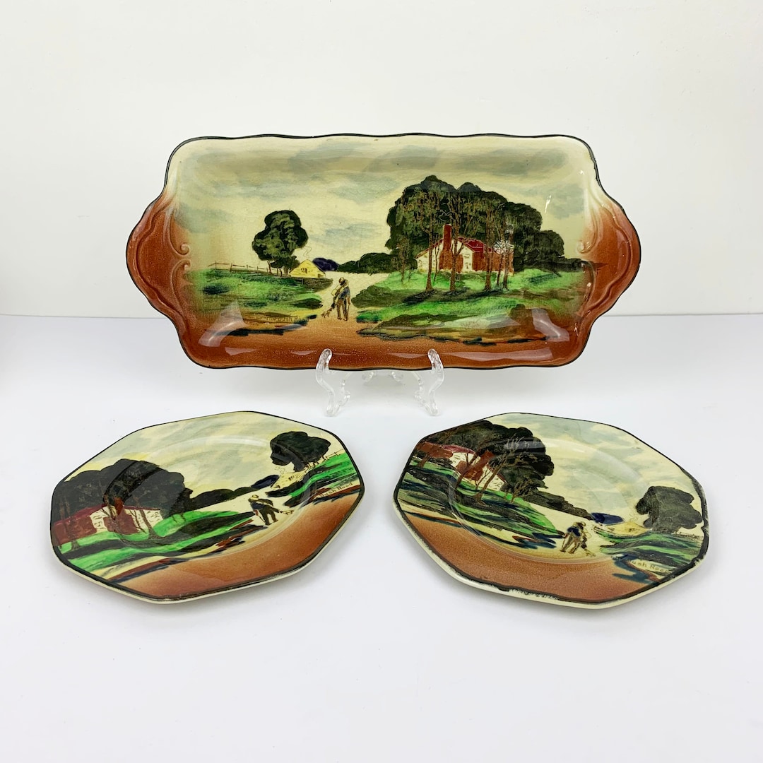 Empire Ware Rare 1920's 'the Bush Road' Sandwich Tray With 2 Matching ...