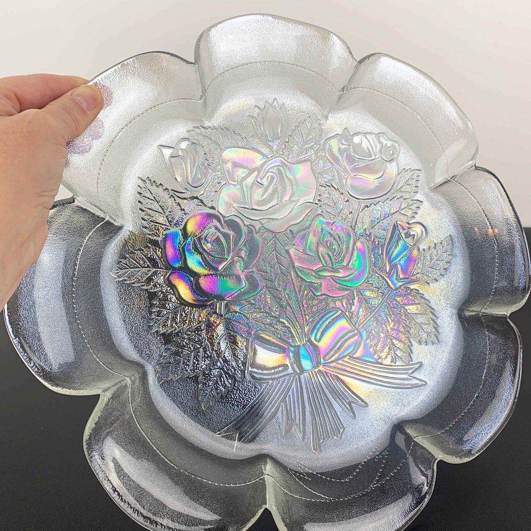 Carnival Glass Flower Cake Platter | Iridescent Flower Shape Serving ...
