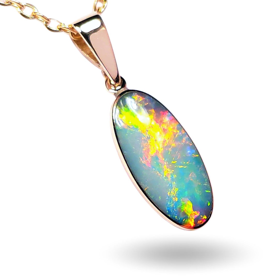 Flame Arc' Genuine Australian Opal Pendant 14K Gold 4.1ct L38 - Etsy