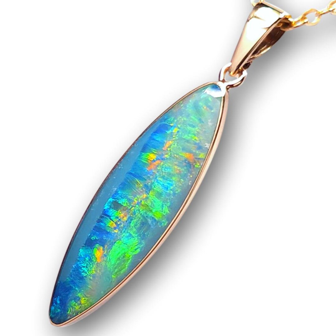 Stargate' Australian Opal Pendant Inlay Jewelry 5.4ct 14k Gold Super ...