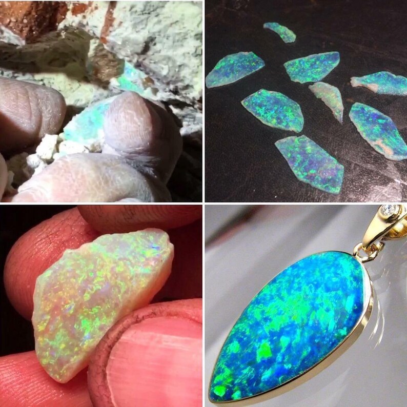 Australian Opal & Diamond Pendant Inlay Stunning Jewelry 14k - Etsy