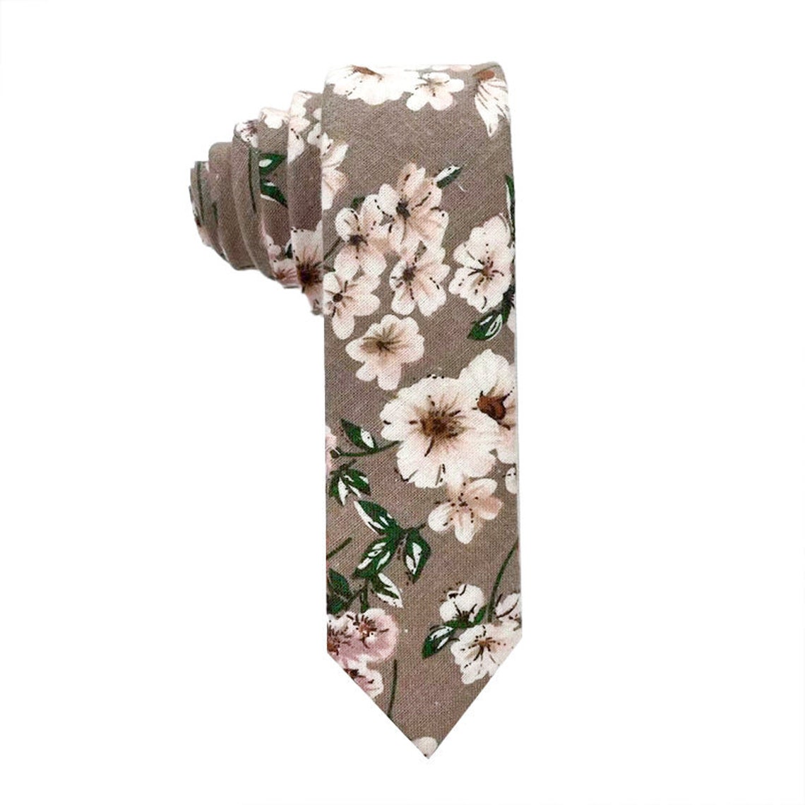 Taupe Floral Tie 2.36" by MYTIESHOP DEAN | Flower Print Ties | Floral ...