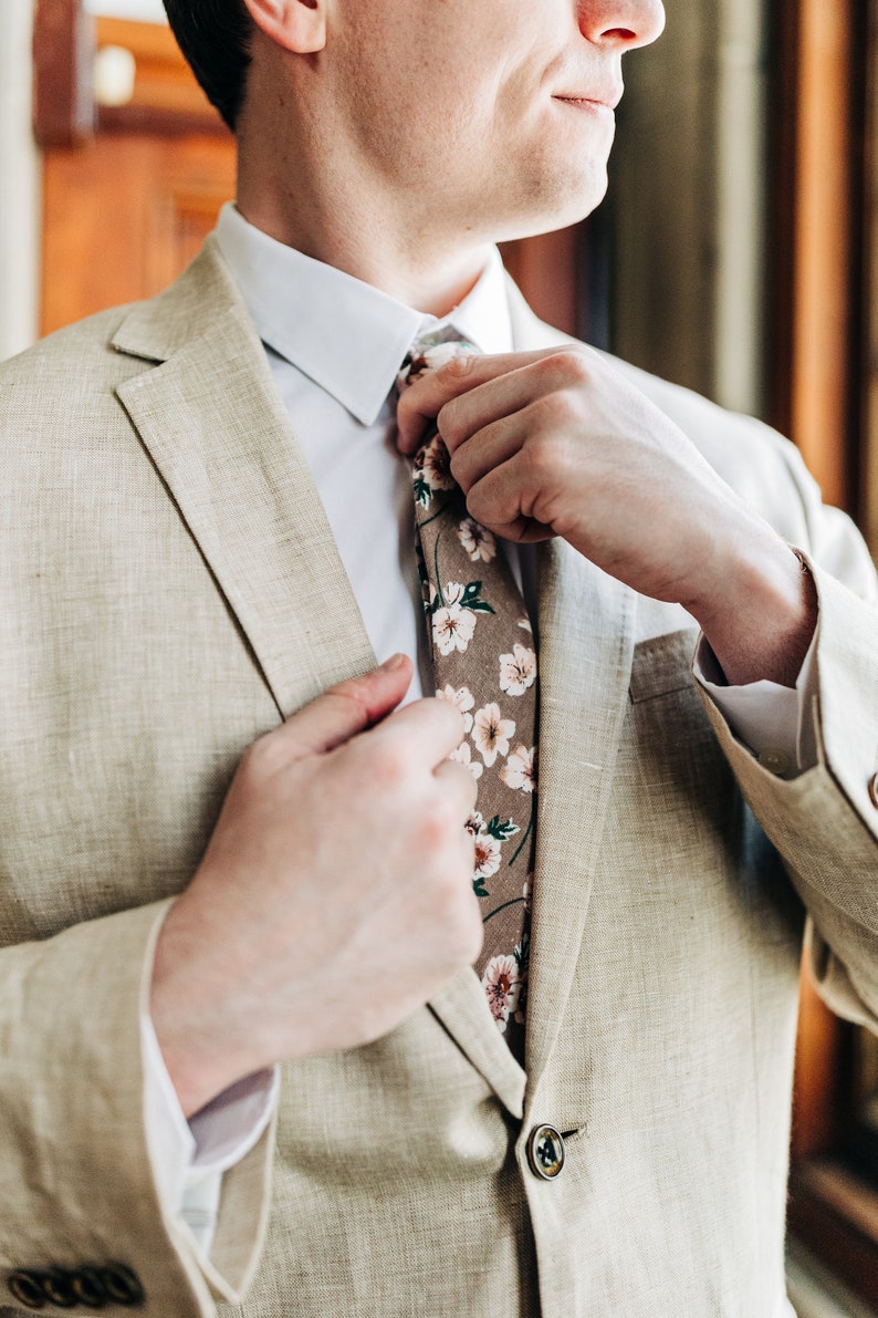 Taupe Floral Tie 2.36" by MYTIESHOP DEAN | Flower Print Ties | Floral ...