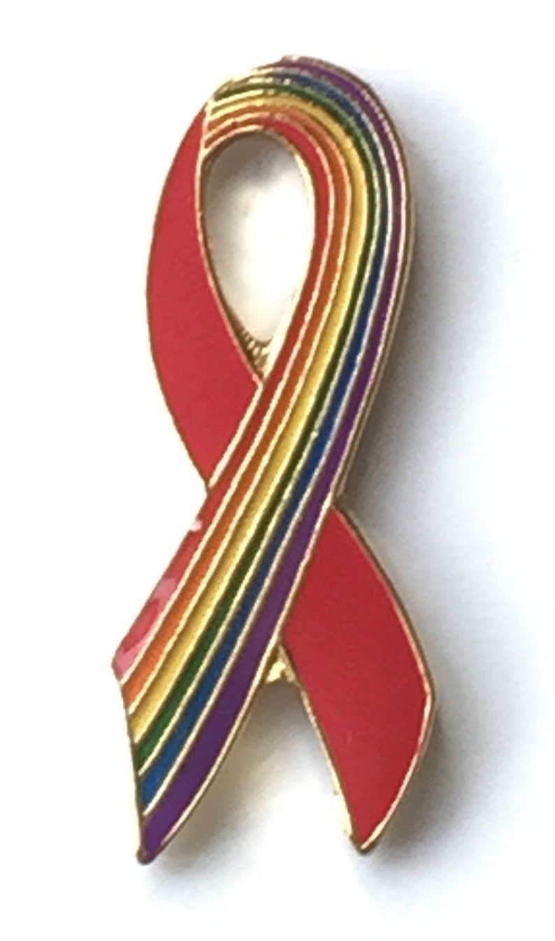 Rainbow LGBT Gay Pride & Red Ribbon Pin Badge GOLD plated | Etsy