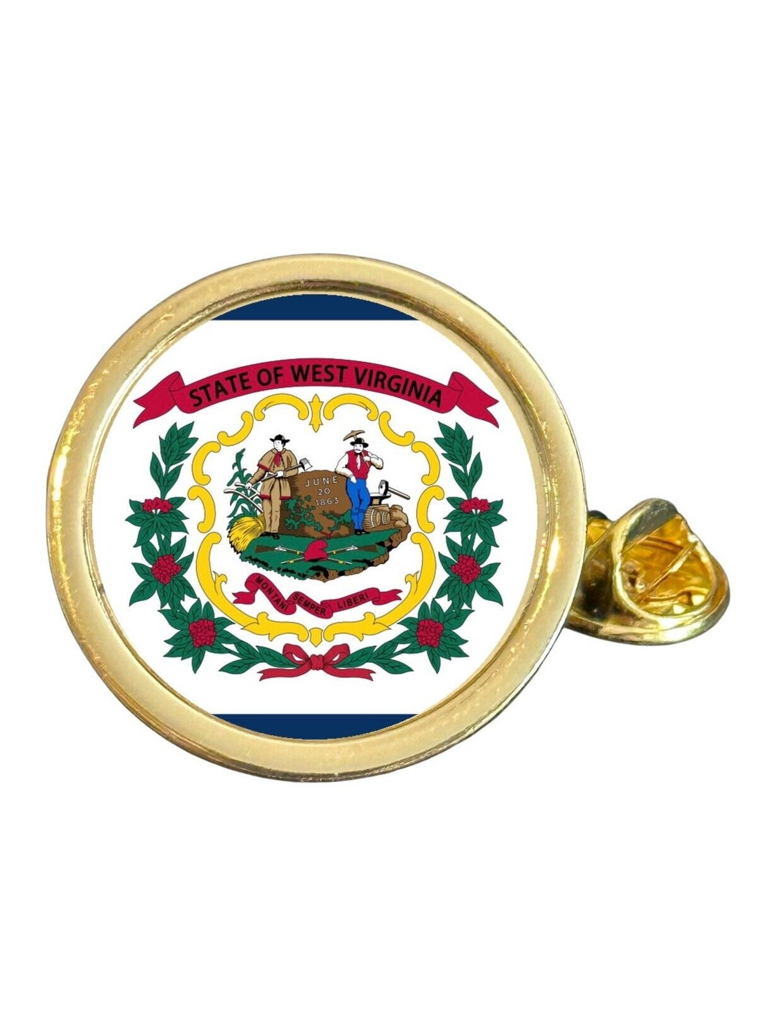 State of West Virginia Part Flag USA Gold Plated Domed Lapel Pin Badge ...