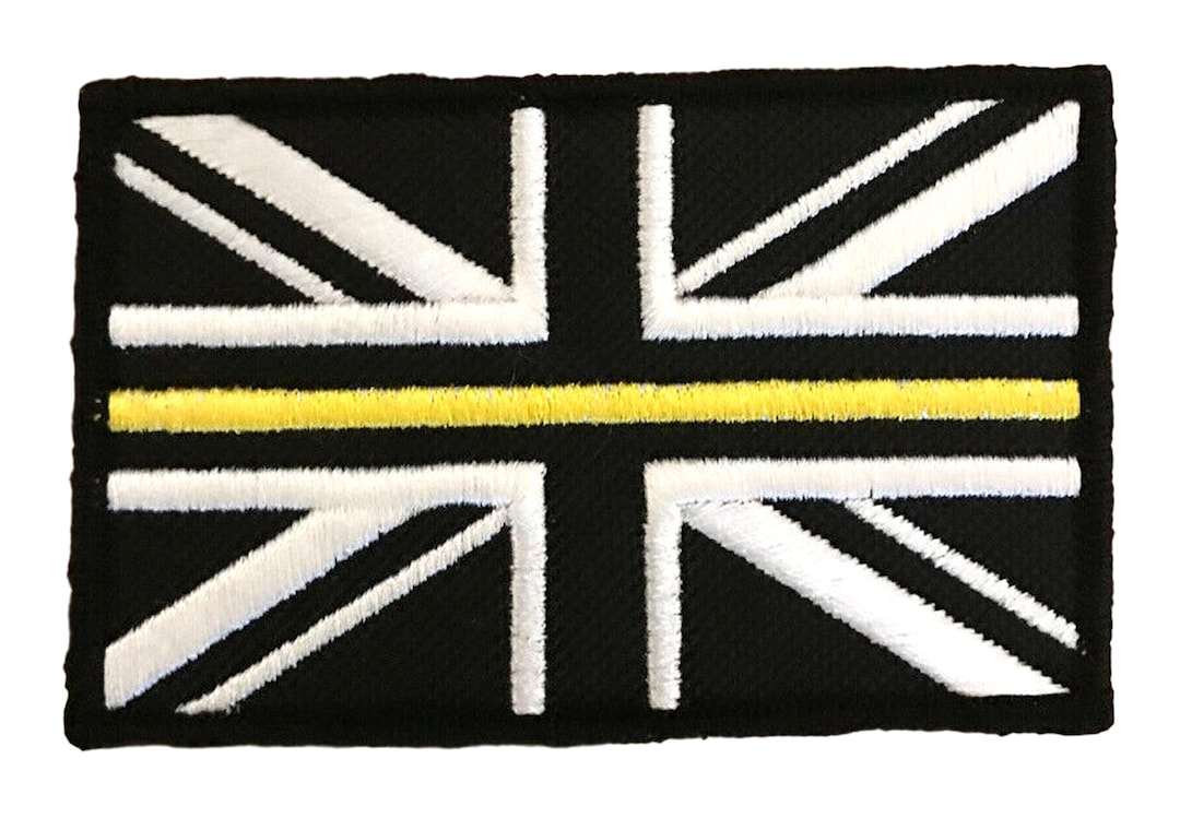 Thin Yellow Line Black Union Jack Embroidered Sew Or Iron On Patch