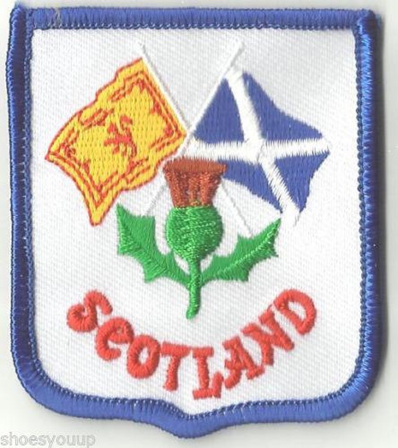 Scotland Thistle & Dual Flags Crest Flag World Embroidered Patch Badge ...