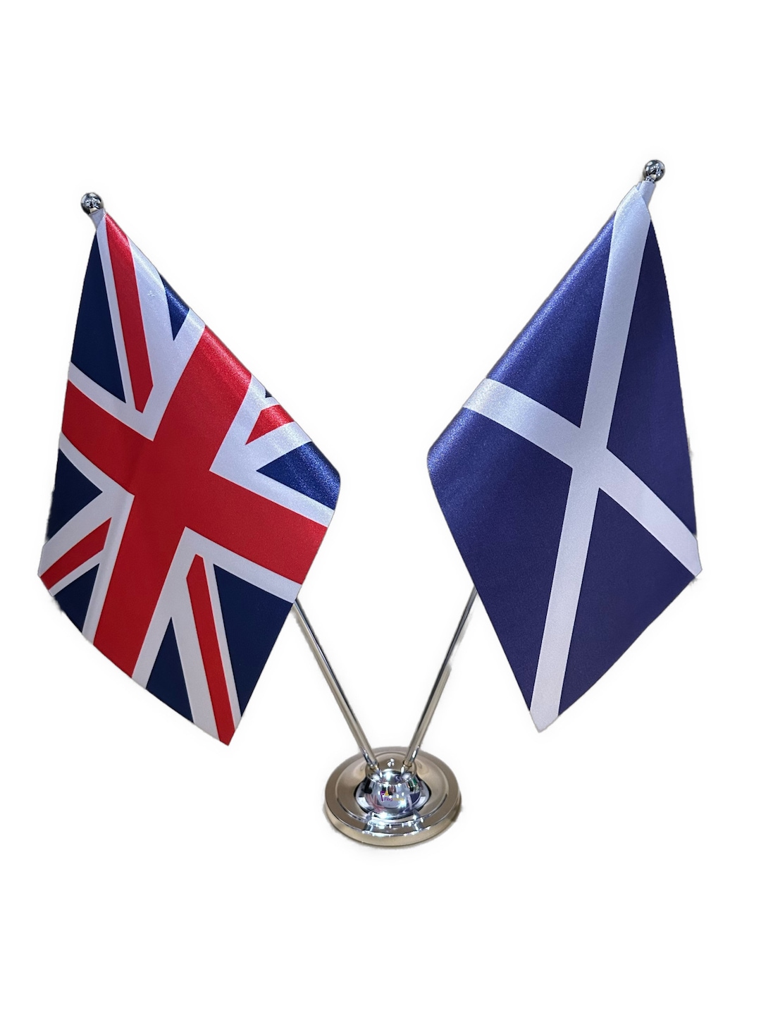 Union Jack UK and Scotland Saltire Satin Table Desk Double Flag Set ...