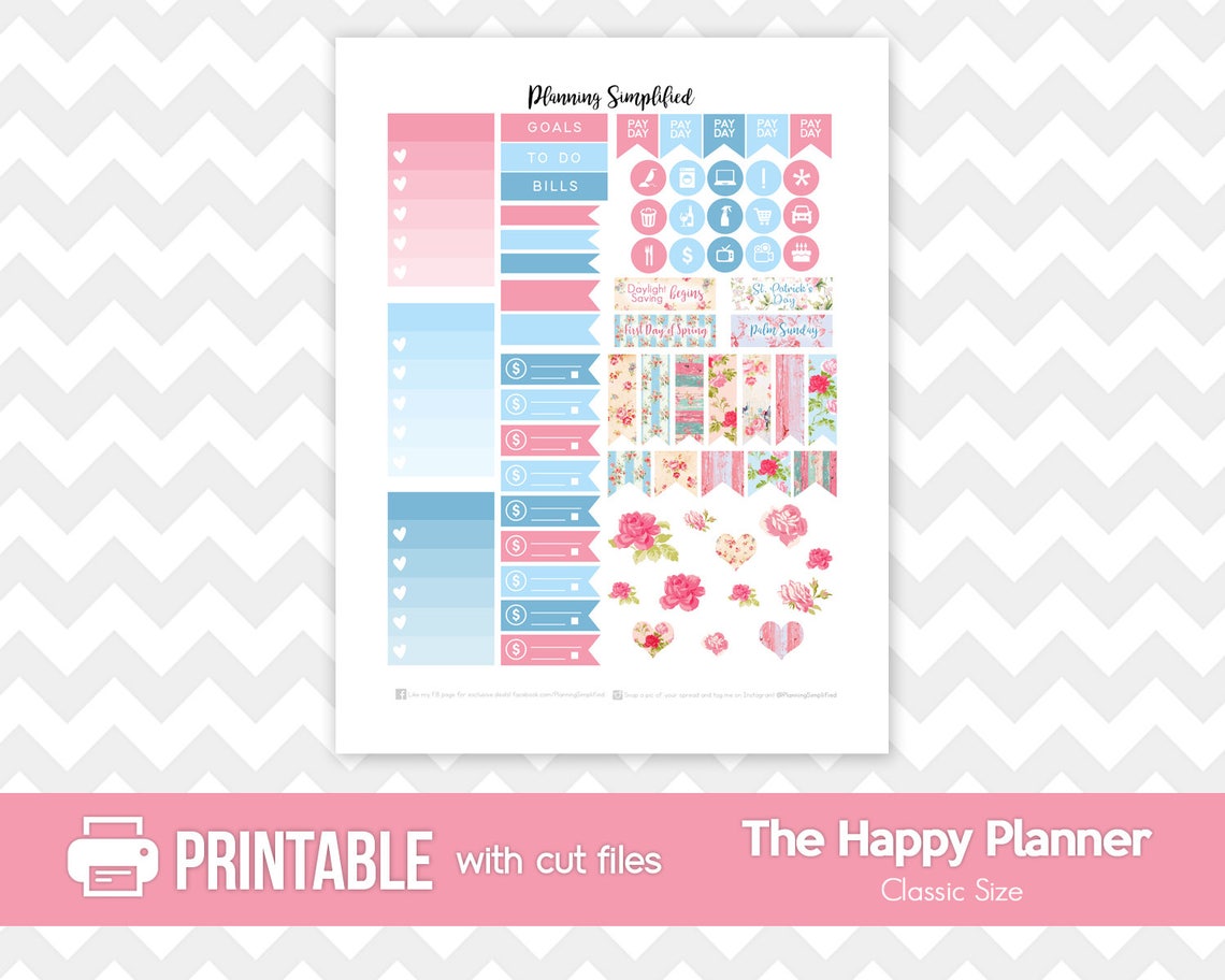 Printable Planner Stickers March Monthly View Kit w/ Vintage | Etsy