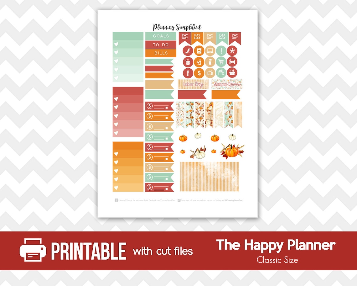 Printable Planner Stickers Fancy Fall September Monthly View | Etsy