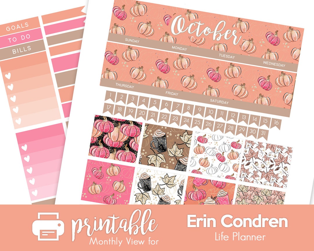 Printable Planner Stickers October Monthly View Autumn Pumpkins Theme ...