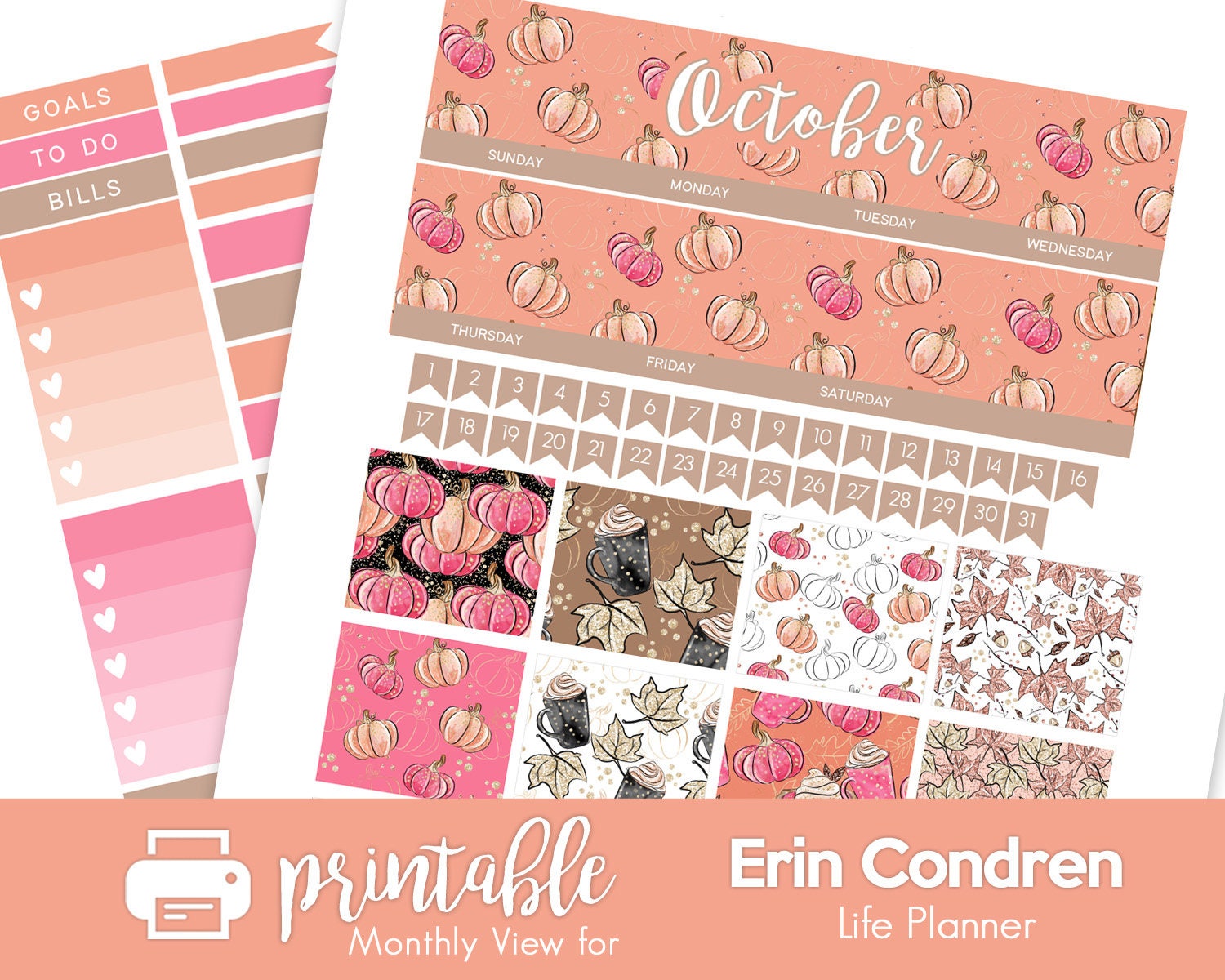 Printable Planner Stickers October Monthly View Autumn | Etsy