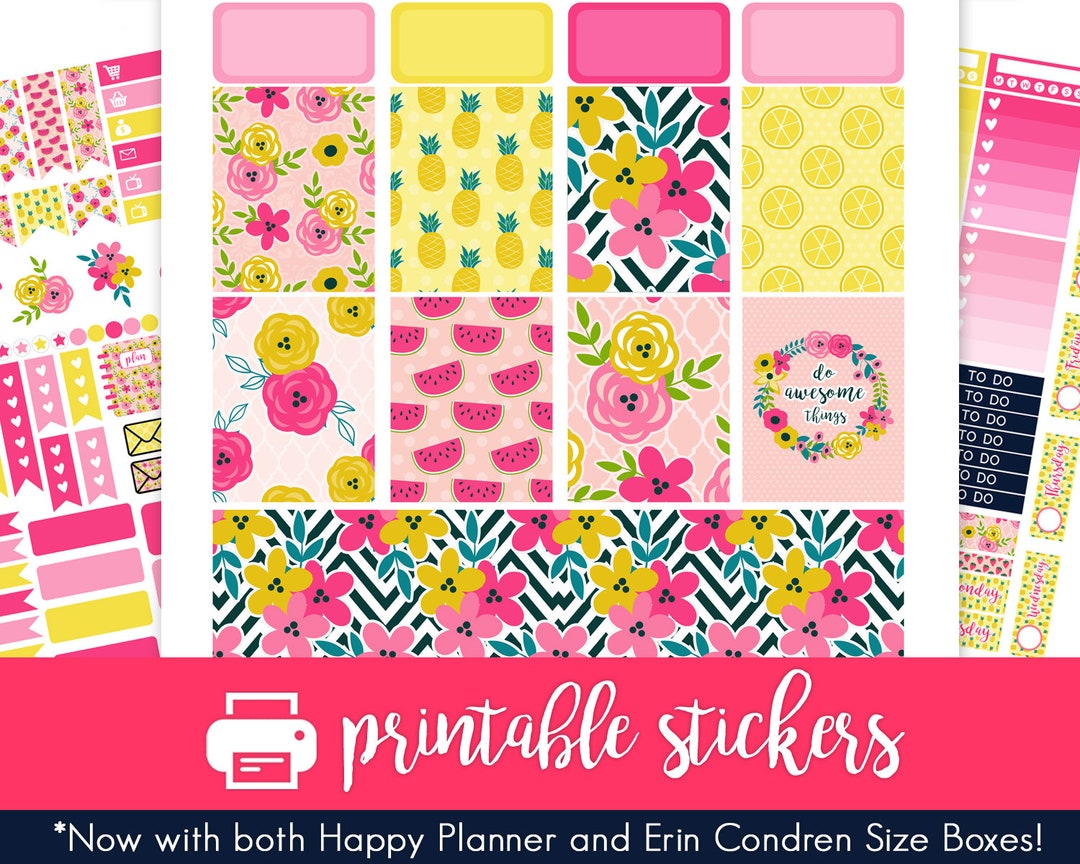 Printable Planner Stickers Bright Spring Floral Weekly Kit W/ Cut Files ...
