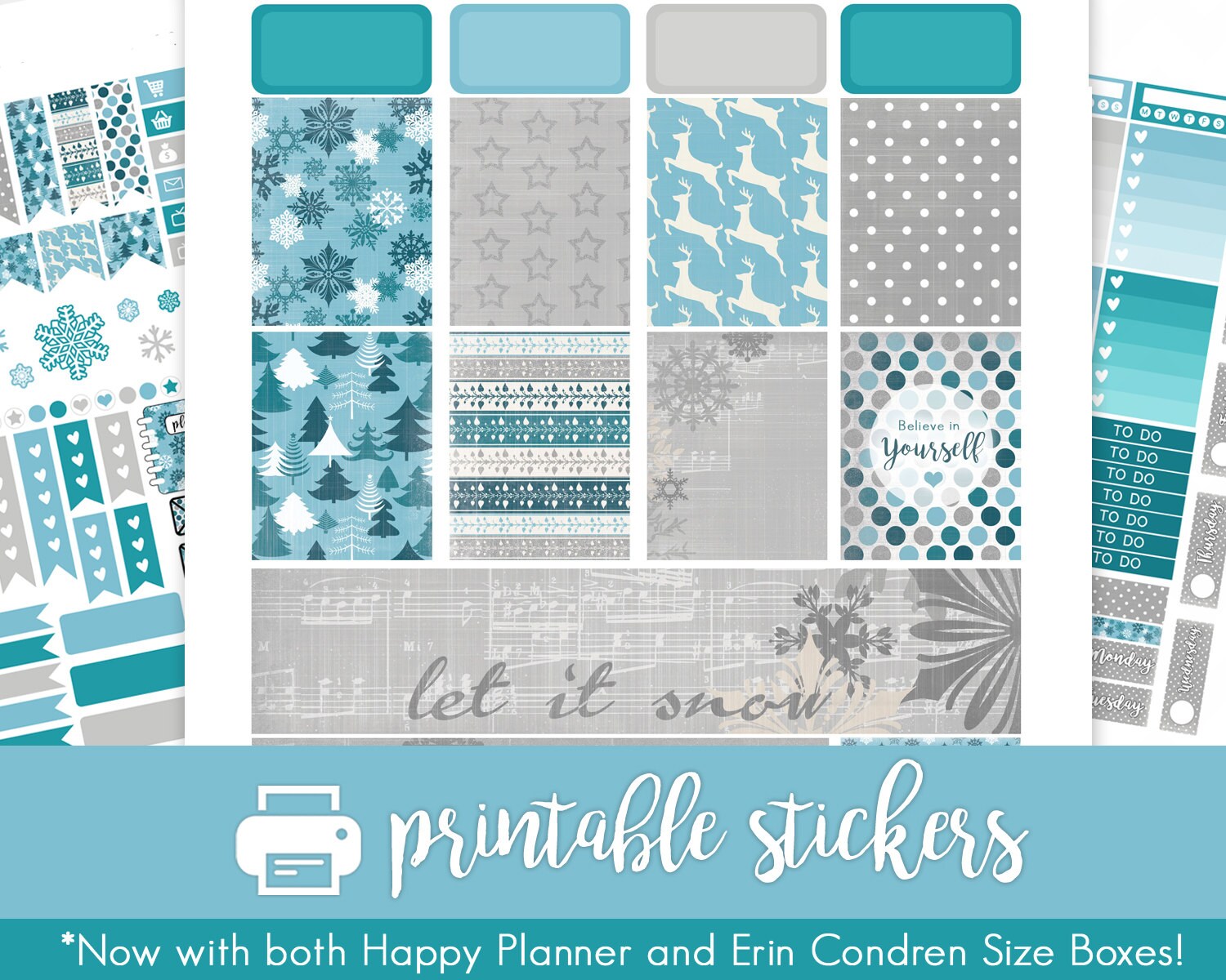 Printable Planner Stickers Let It Snow Weekly Kit w/ Cut | Etsy