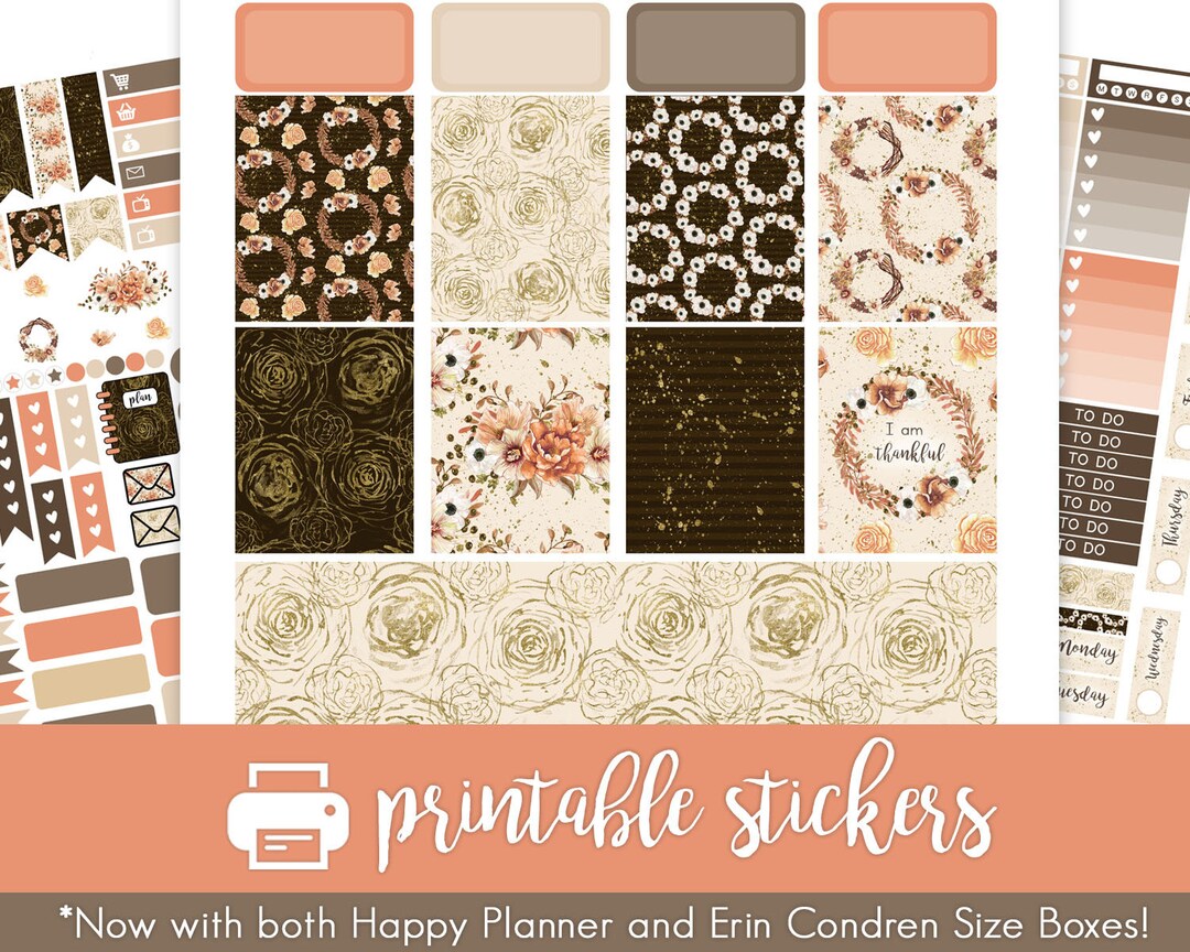 Printable Planner Stickers Rustic Autumn Floral November W/ Cut Files ...