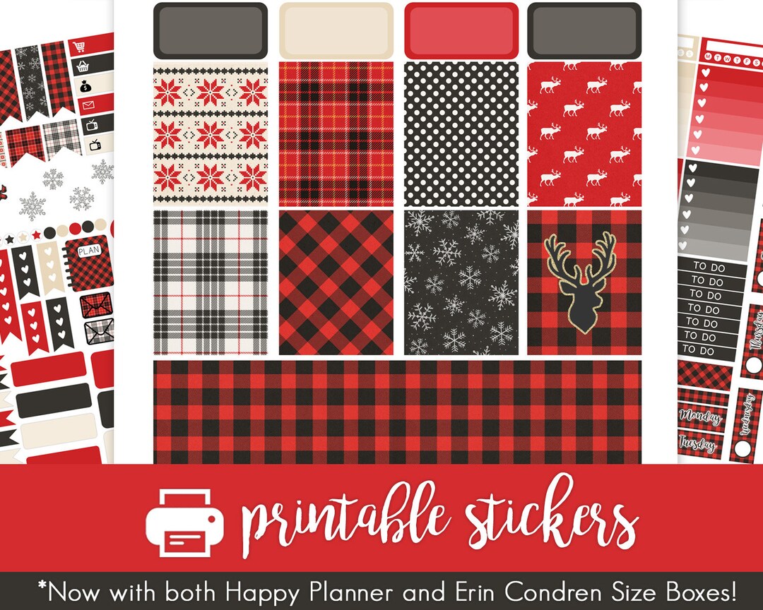Printable Planner Stickers Winter Buffalo Plaid Weekly Kit for - Etsy
