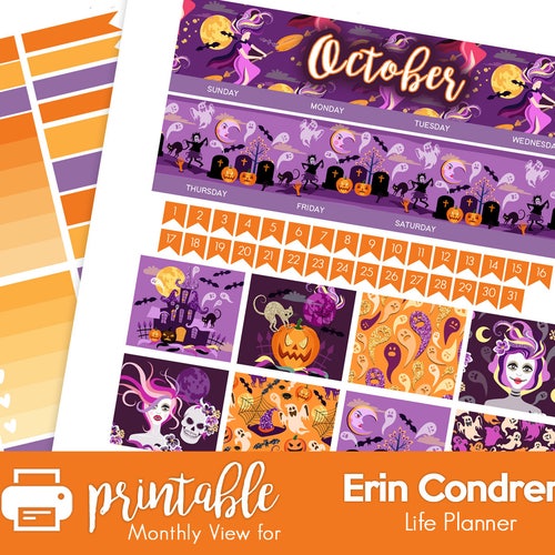 OCTOBER MONTHLY KIT Printable October Monthly View Halloween - Etsy