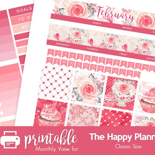 February Happy Planner Printable Stickers February Monthly - Etsy