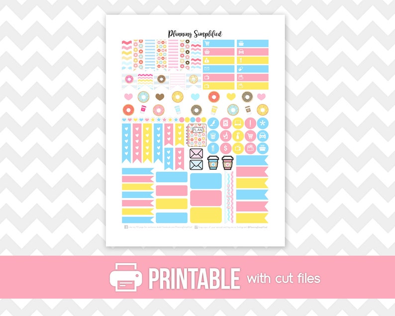Printable Planner Stickers Donut Themed Weekly Kit W/ Cut | Etsy