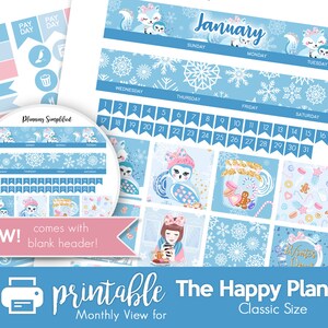 Printable Planner Sticker Snowy Winter Days January Monthly View Kit W ...