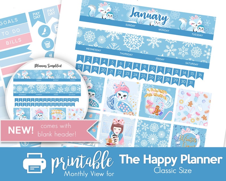 Printable Planner Sticker Snowy Winter Days January Monthly | Etsy