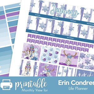 Printable Planner Stickers Winter Snowflake January Monthly View Kit W ...