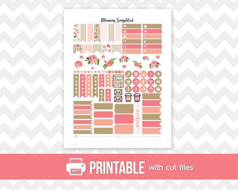 Printable Planner Stickers Rose & Gold Weekly Kit Shabby Chic | Etsy