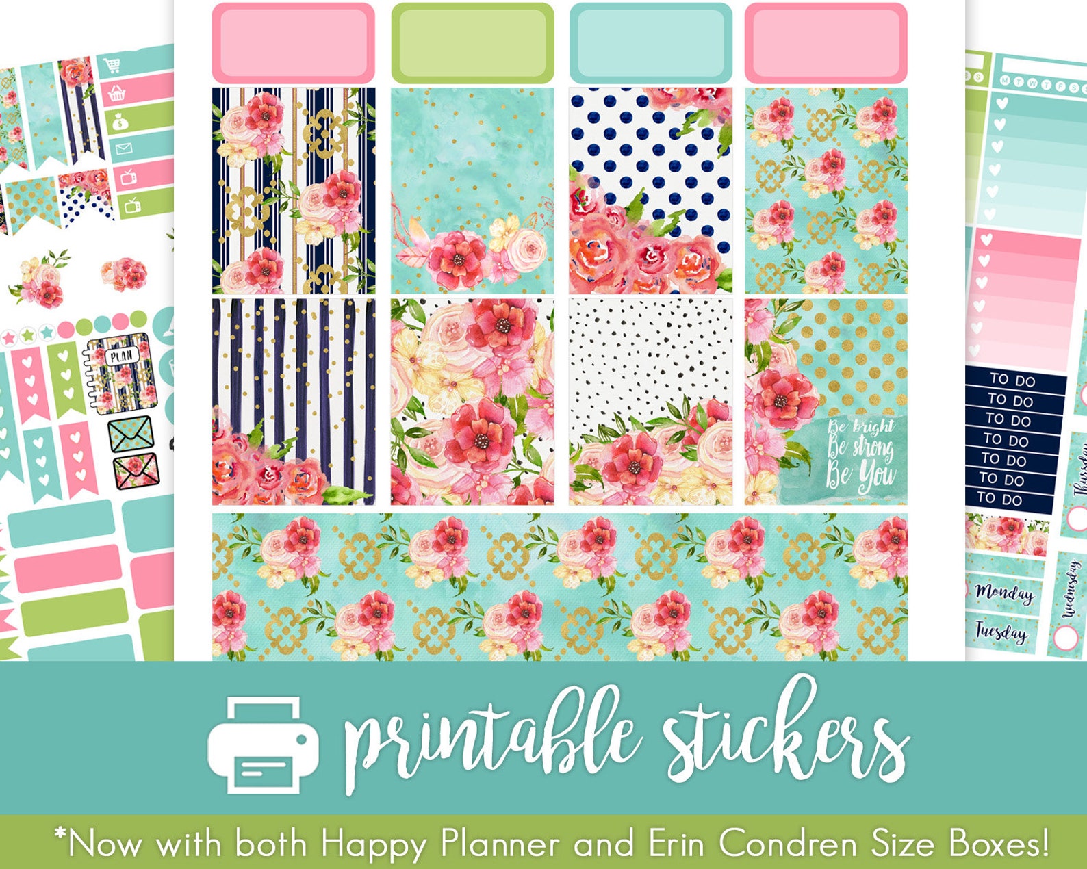 Printable Planner Stickers Spring Floral Weekly Kit for March | Etsy