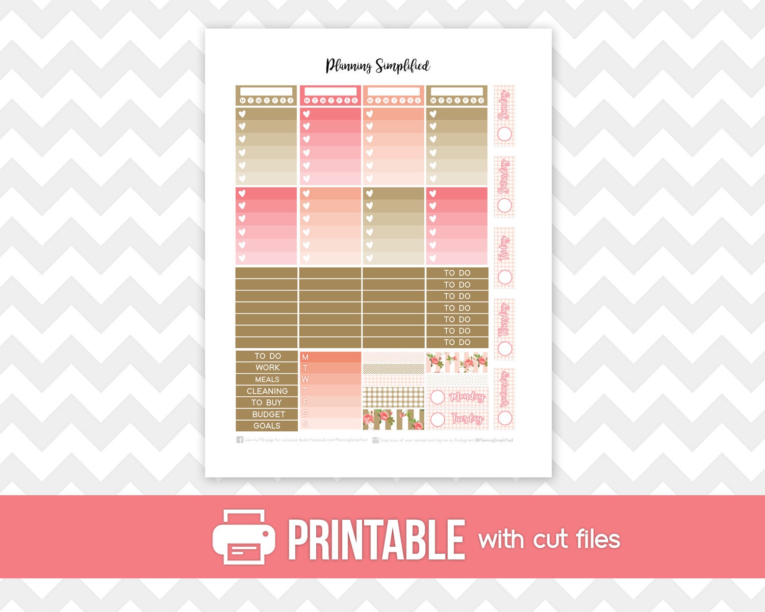 Printable Planner Stickers Rose & Gold Weekly Kit Shabby Chic - Etsy