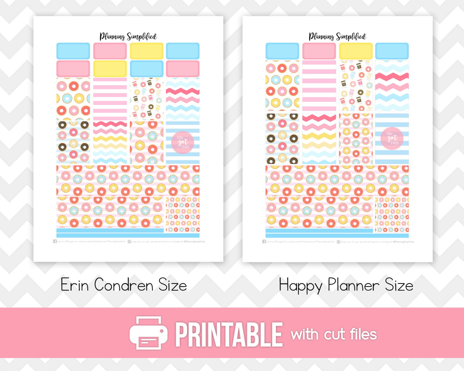 Printable Planner Stickers Donut Themed Weekly Kit w/ Cut | Etsy