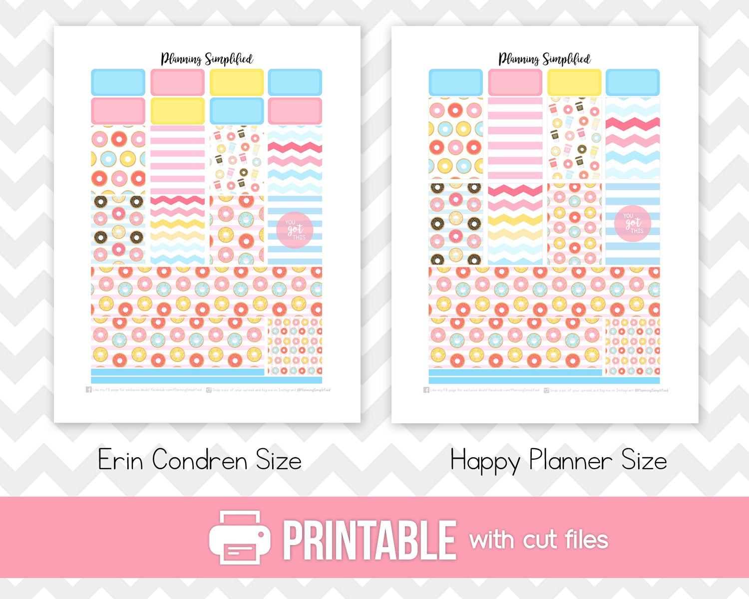 Printable Planner Stickers Donut Themed Weekly Kit w/ Cut | Etsy