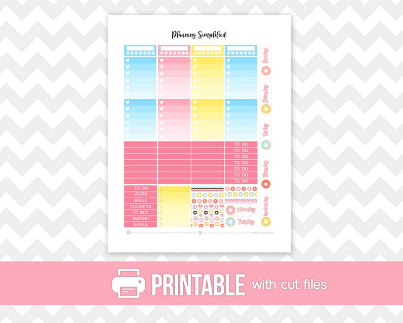 Printable Planner Stickers Donut Themed Weekly Kit W/ Cut | Etsy