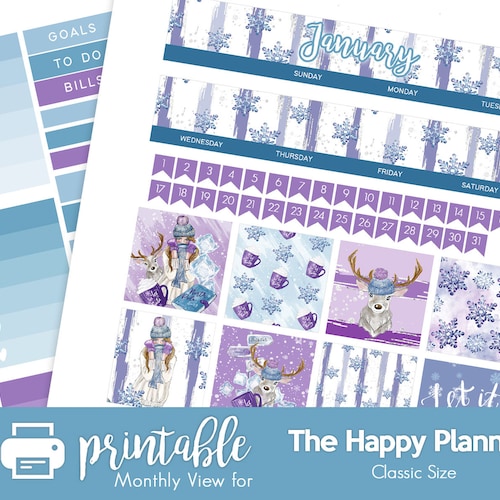 Printable JANUARY Monthly Stickers Kit Big Happy Planner - Etsy
