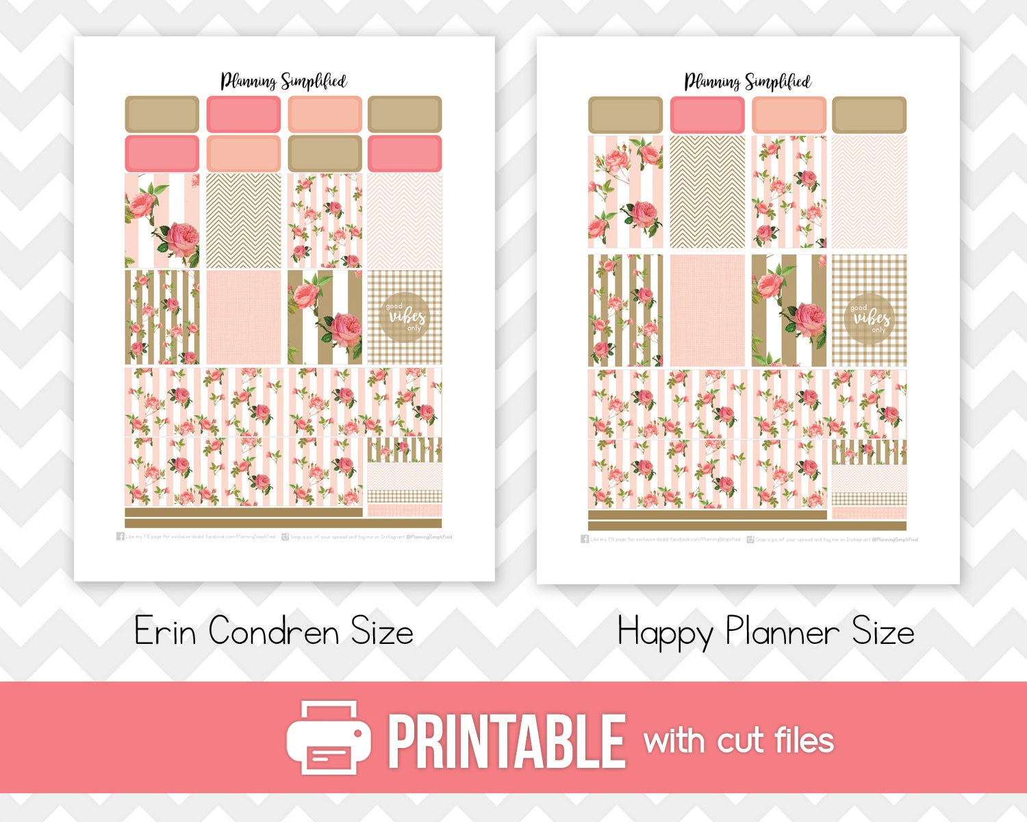 Printable Planner Stickers Rose & Gold Weekly Kit Shabby Chic | Etsy