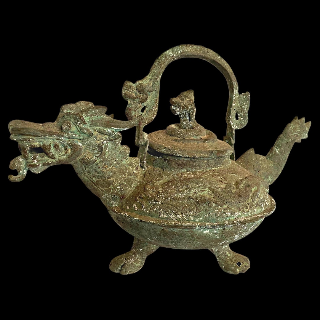 Vintage Dragon Water Pot Naga Teapot Statue Verdigris Bronze Lost Wax ...