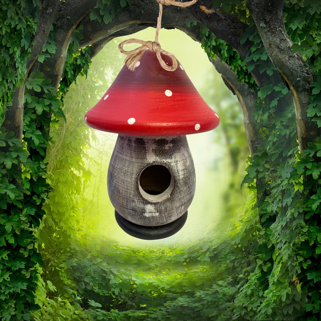 Forest Mushroom Bird House Toadstool Birdhouse Bird Cottage Hand Carved ...