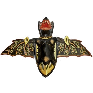 Flying Black Bat Mobile Balinese Spirit Chaser Hand Carved Wood Bali ...