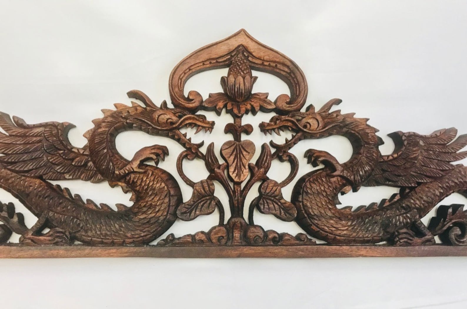 Balinese Twin Dragon Naga Relief Panel Hand Carved Wood Bali Wall Art ...