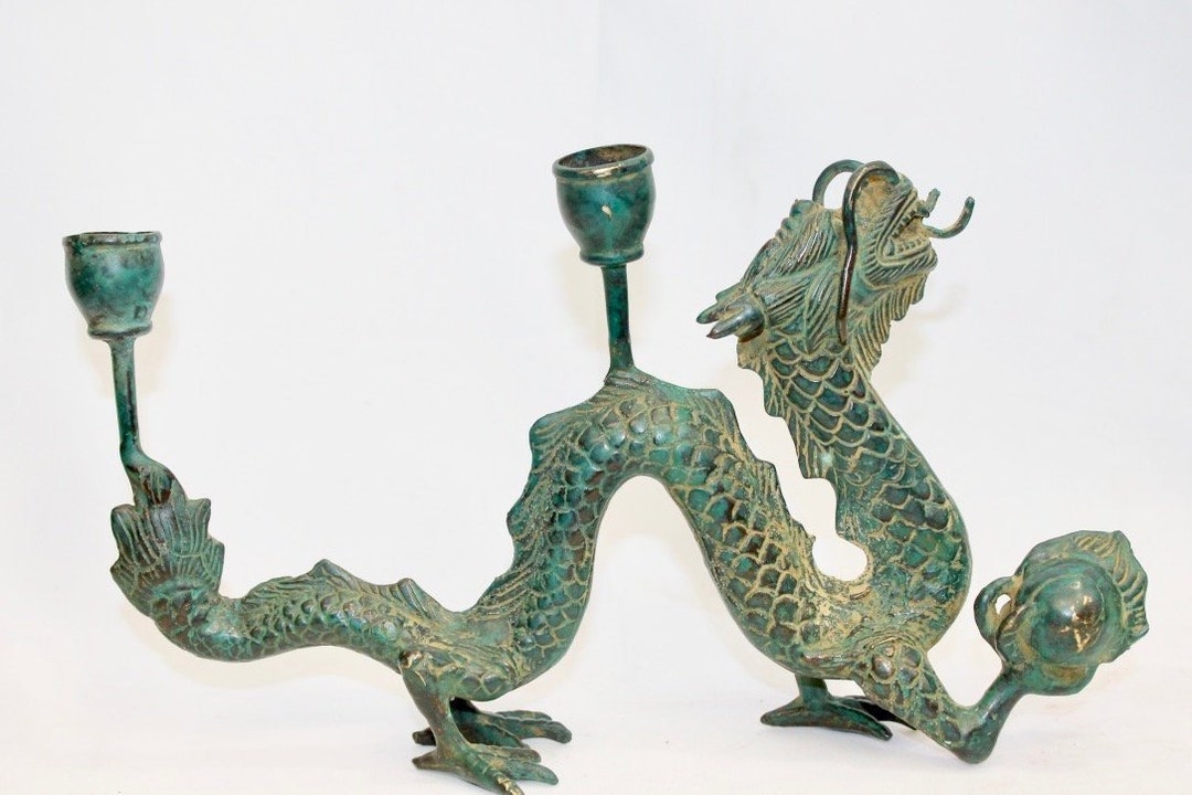 Cosmic Dragon Naga Pearl Bronze Candelabra Statue Candle Holder - Etsy