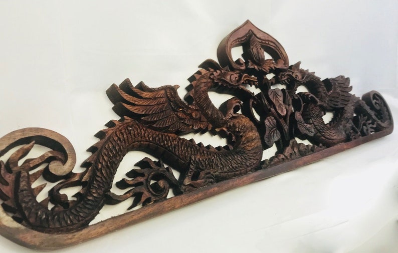 Balinese Twin Dragon Naga Relief Panel Hand Carved Wood Bali Wall Art ...