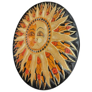 Batik Sun Wall Art Round Sunburst Plaque | Half MOON Celestial Art ...