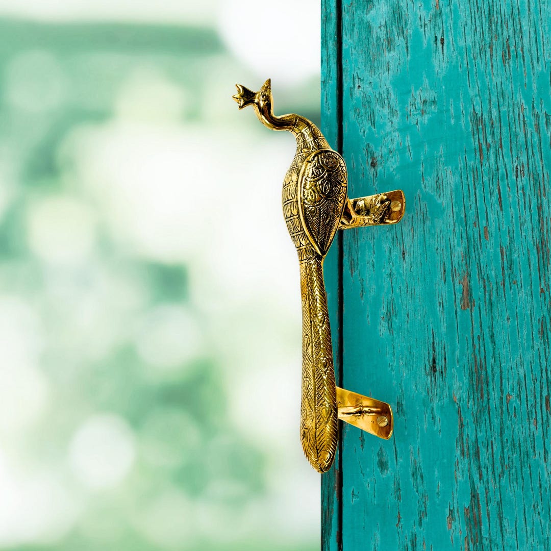 Balinese Peacock Door Handle Knob Pull Solid Polished Gold Bronze ...