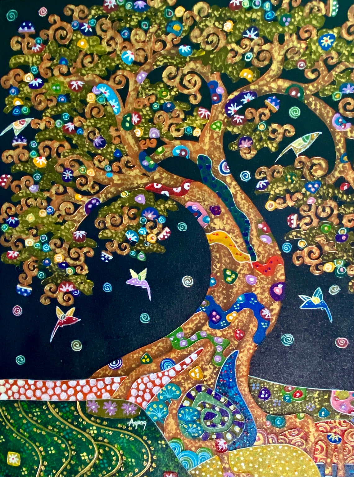 Tree of Life Fine Art Painting Acrylic on Canvas Signed Agung - Etsy
